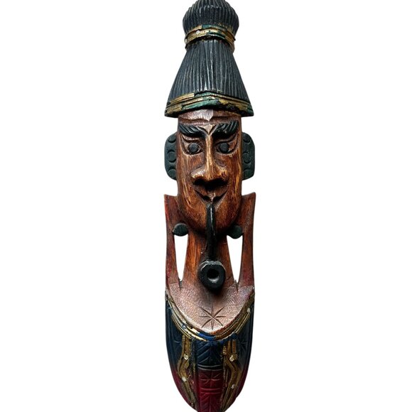 Handmade | Art | Handcrafted Wooden Tribal Mask Wall Decor With Pipe ...